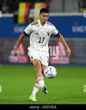 Anass Zaroury (17) of Belgium pictured during a friendly soccer game ...
