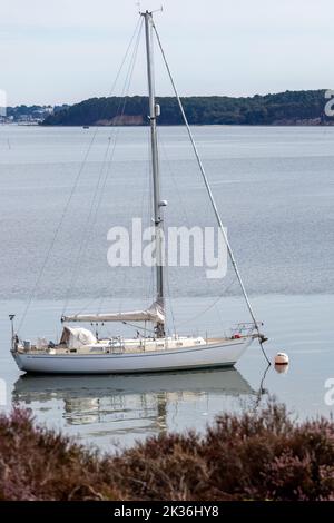 Arne, Dorset, UK - September 20 : View of a yacht passing Arne in ...