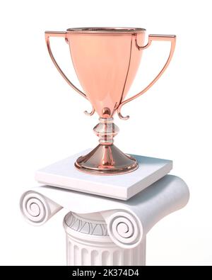 Bronze trophy cup on an antique column in greek style 3D illustration ...
