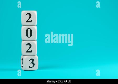 dice with numbers 2023 on a blue background 3 D illustration Stock ...