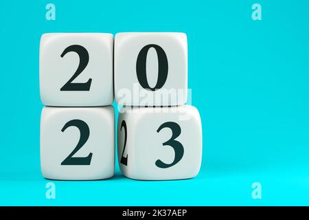 dice with numbers 2023 on a blue background 3 D illustration Stock ...