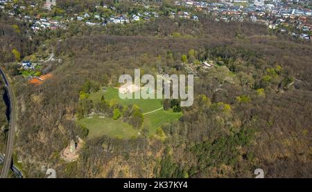 Aerial view, Hohenstein forest area with mountain monument, lawn and ...