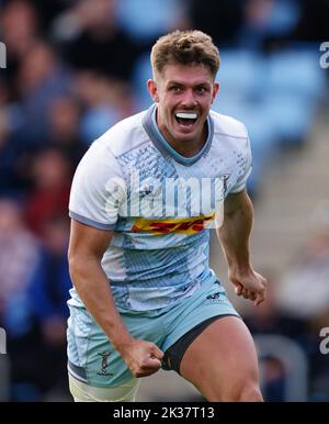 Harlequins' Luke Northmore celebrates scoring their side's second try ...