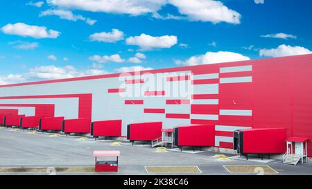 Entrance ramps of a large distribution warehouse with gates for loading ...