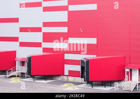 Entrance ramps of a large distribution warehouse with gates for loading ...