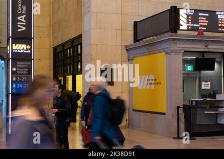 The VIA Rail Canada check-in counters inside Toronto Union Station as a ...