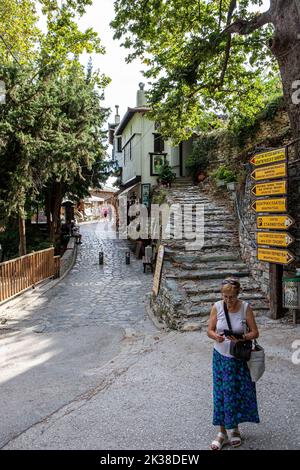 Cobble street at Makrinitsa village, Pelion mountain, Volos ...