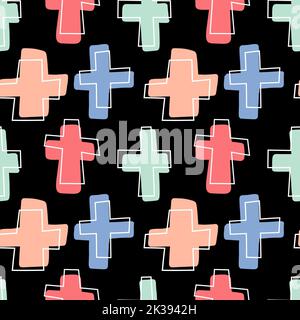 Seamless background with multi-colored crosses in linear style Stock ...