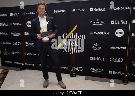Belgium's Tom Boon winner of the golden stick trophee poses for the ...