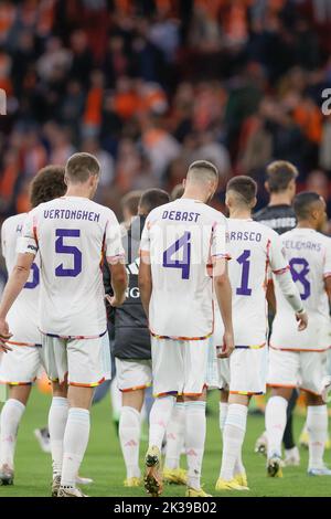 Belgium's players look dejected after a soccer game between Belgium's ...