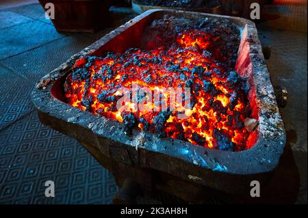 Bucket with hot melted smelter slag in production workshop Stock Photo ...