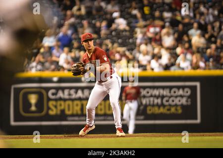 Arizona Diamondbacks third baseman Josh Rojas runs drills during an MLB ...
