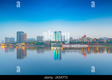 Night view of the city of Leshan, Sichuan Province, China Stock Photo ...