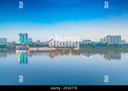 Night view of the city of Leshan, Sichuan Province, China Stock Photo ...