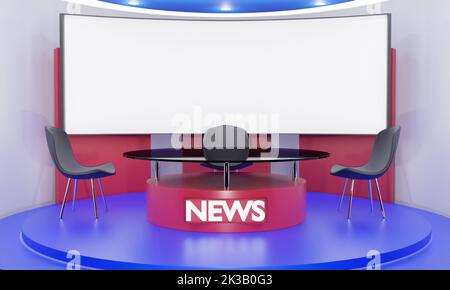 glass table and lcd background in the news studio room.3d rendering ...