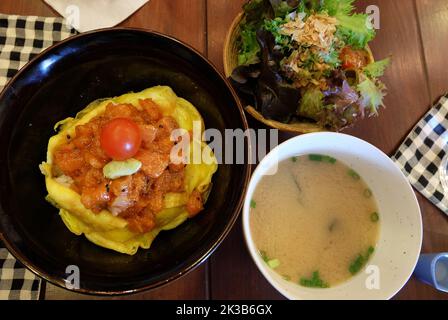 Japanese wagyu beef with rice, salad and miso soup Stock Photo - Alamy