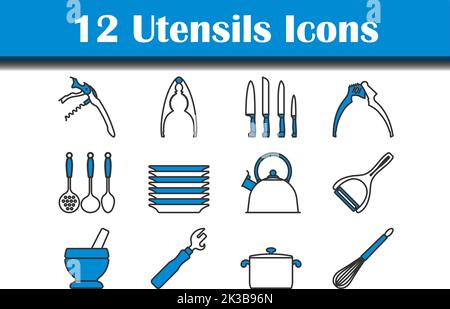 Utensils Icon Set. Editable Bold Outline With Color Fill Design. Vector ...