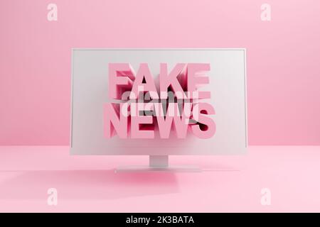 Fake news on computer screen. Broadcast, trolling, false information ...