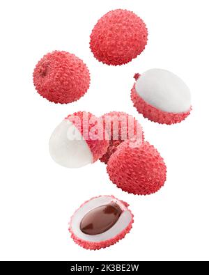 Falling lychee, isolated on white background, selective focus Stock ...