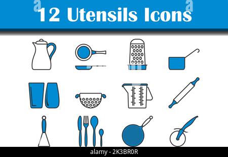 Utensils Icon Set. Editable Bold Outline With Color Fill Design. Vector ...