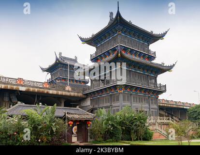 The penthouse at the head of the Min River Bridge in Leshan, Sichuan ...