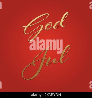 God Jul in gold foil on a red background, vector illustration Stock ...