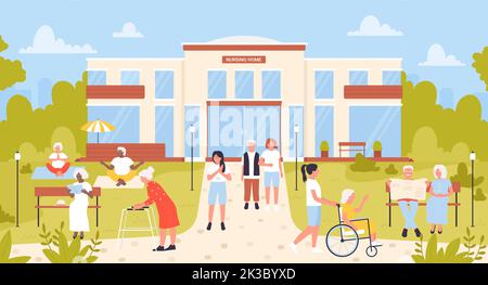 Sanatorium, nursing home for elderly patients vector illustration ...