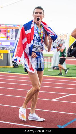 Jake Wightman (GB&NI) celebrating his win in the men’s 1500m final on ...