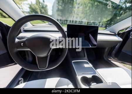 Interior of an electric car. Caring for the environment Stock Photo - Alamy