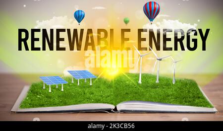 Open book, renewable energy concept Stock Photo - Alamy