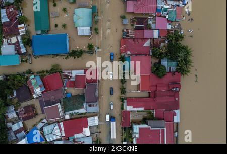 Bulacan, Philippines. 26th Sep, 2022. Aerial photo shows flooded area affected by super typhoon ...