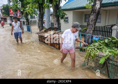 Bulacan, Philippines. 26th Sep, 2022. Aerial photo shows flooded area affected by super typhoon ...
