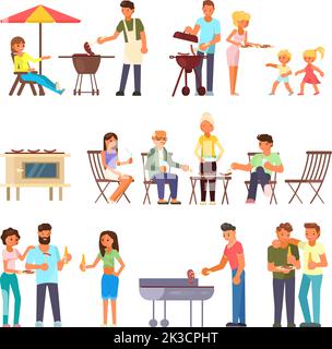 Person with beer cooking on barbecue grill , vector cartoon stick ...