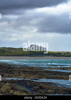 Seahouses beach and sand dunes landscape at low tide on the ...