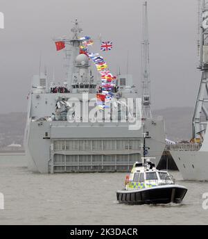 Chinese Assault ship Chang Bai Shan in Portsmouth Harbour along with ...
