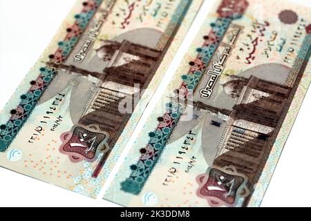 Closeup Egyptian money banknotes of 100 EGP LE one hundred pounds bill ...