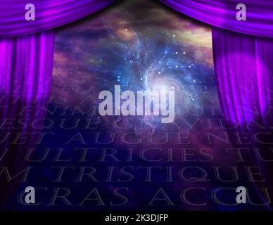 Stage curtains and latin text. 3D rendering Stock Photo - Alamy