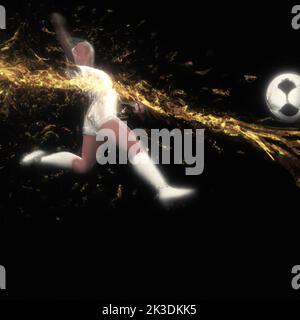 soccer player striking the ball, depicted as an explosion of ultra ...