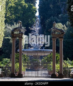 View of the Fountain of Oceanus on the Isolotto in the Boboli Gardens ...