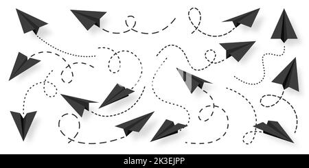 Various realistic black paper planes collection. Handmade origami ...