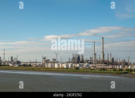 Oil storage tanks at the exxonmobil refinery in the Botlek harbor in ...