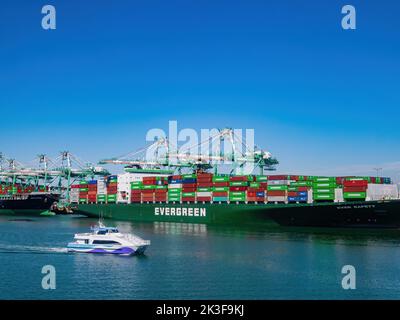 Los Angeles, JUL 24 2014 - Sunny view of the Evergreen cargo ship Stock ...