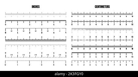 Realistic black inch scale for measuring length or height. Various ...