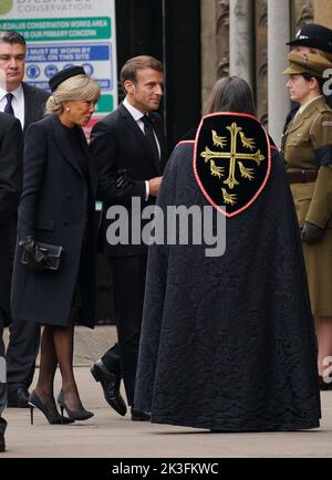 French President Emanuel Macron and wife Brigitte arriving for the ...
