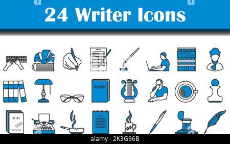 Writer Icon Set. Editable Bold Outline With Color Fill Design. Vector ...
