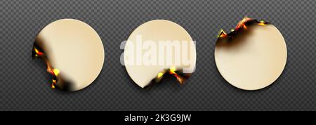 Realistic paper flame, circle burn. Cracking fire sheets, rough hole ...