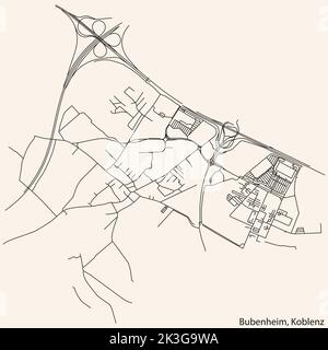 Street roads map of the BUBENHEIM QUARTER, KOBLENZ Stock Vector Image ...