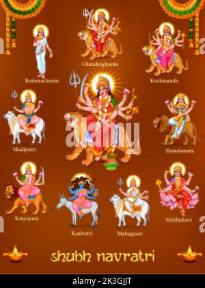 Goddess Navadurga nine Devi for the celebration of Navratri festival ...
