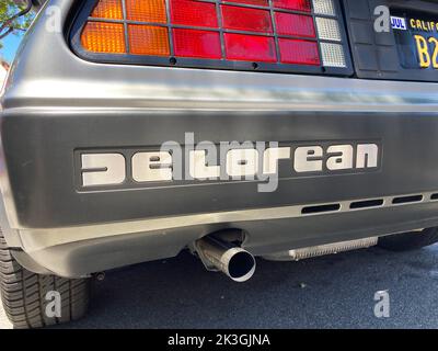 DeLorean sign on bumper of DMC DeLorean vehicle. - California, USA ...