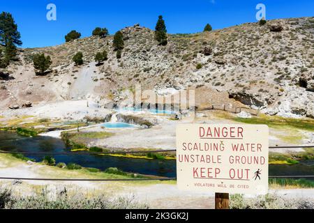 Danger Scalding Water, Unstable Ground warning sign at Hot Creek ...